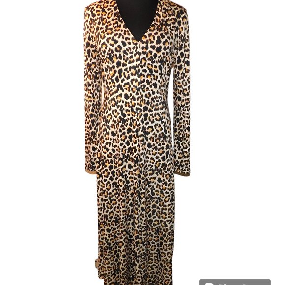 Zara | Dresses | Zara Leopard Print Maxi Dress Button Front Long Sleeve ...